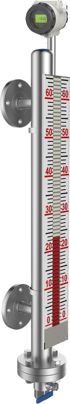 Side-mounted magnetic level gauge with remote transmission